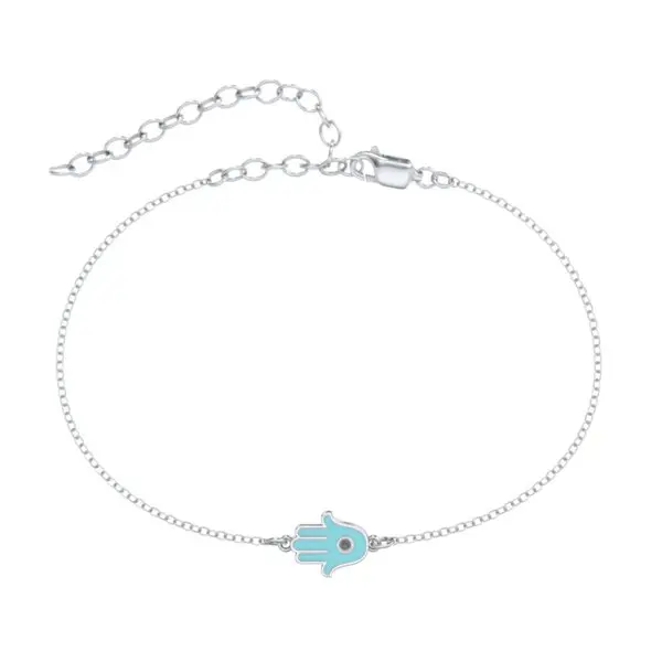 Jewlr Hamsa Anklet With Accent Stone - Sterling Silver