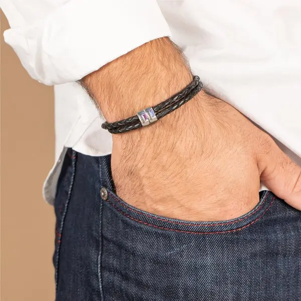 Jewlr Leather Vertical Bar Bracelet With Gemstones