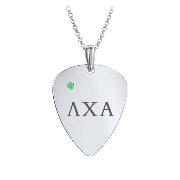Jewlr Engravable Guitar Pick Fraternity Necklace With Gemstone - Sterling Silver