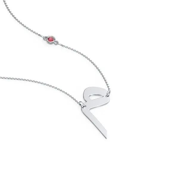 Jewlr Arabic And Farsi Initial Cutout Necklace With Birthstone