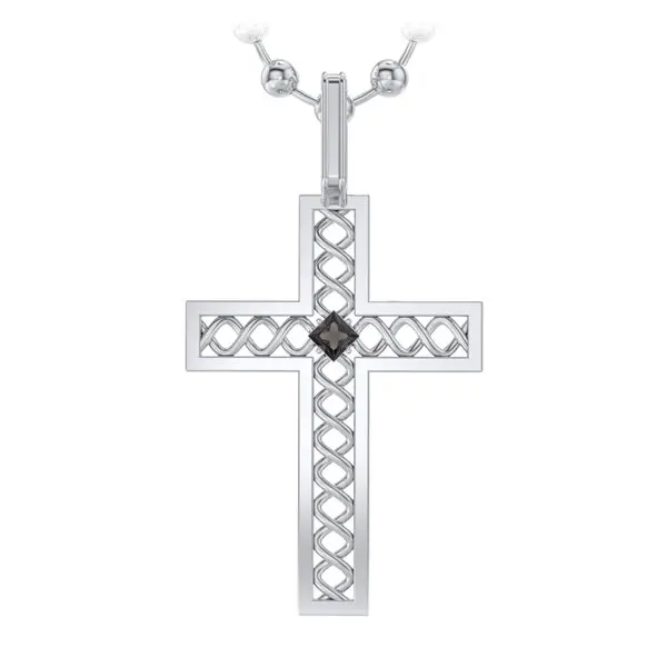 Jewlr Silver Geometric Cross Pendant With Birthstone - Sterling Silver