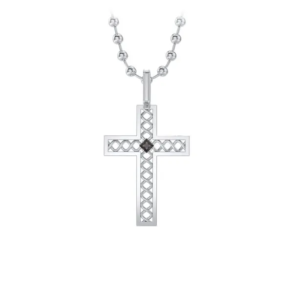 Jewlr Silver Geometric Cross Pendant With Birthstone