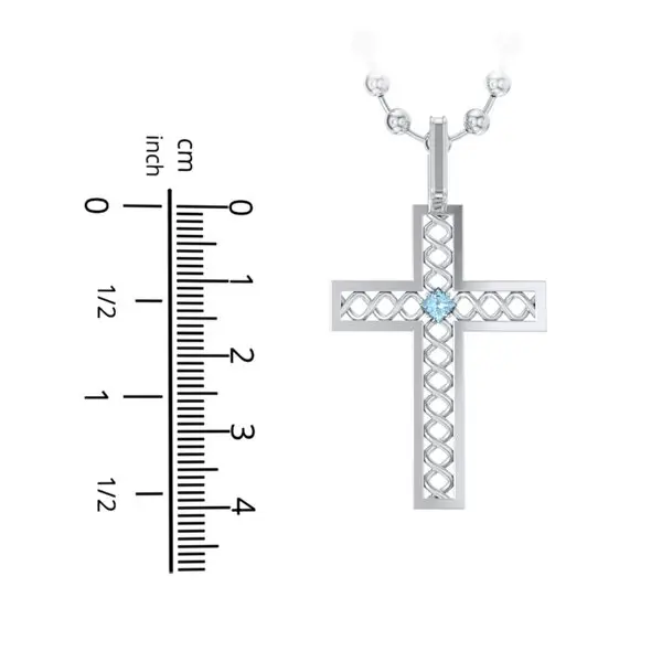 Jewlr Silver Geometric Cross Pendant With Birthstone
