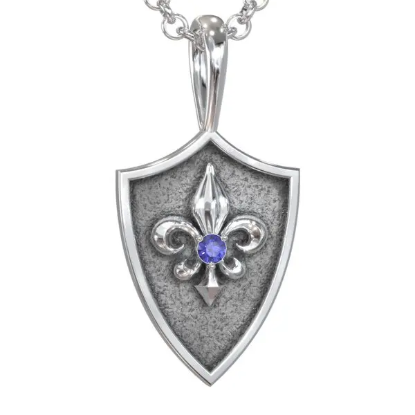 Jewlr Fleur-de-lis Hero Shield Pendant With Gemstone