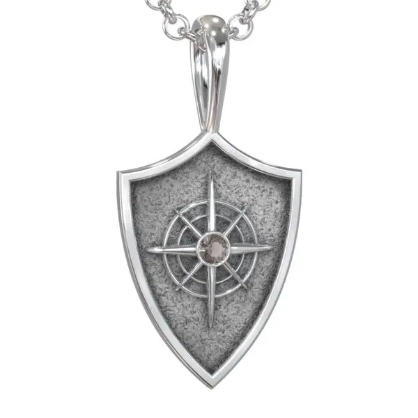 Jewlr Compass Hero Shield Pendant With Gemstone