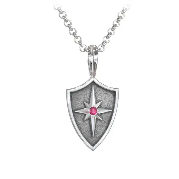 Jewlr Starburst Hero Shield Pendant With Gemstone