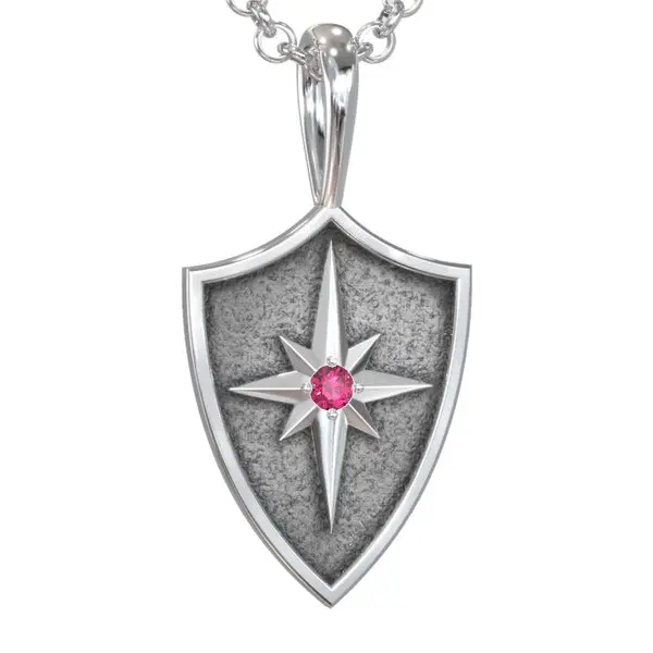 Jewlr Starburst Hero Shield Pendant With Gemstone