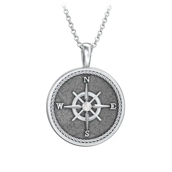 Jewlr Engravable Compass Necklace With Gemstone - Sterling Silver