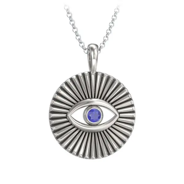 Jewlr Evil Eye Disc Necklace With Gemstone - Sterling Silver