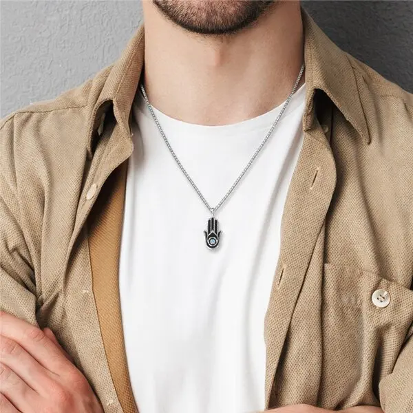 Jewlr Engravable Hamsa Gemstone Necklace With Cold Enamel