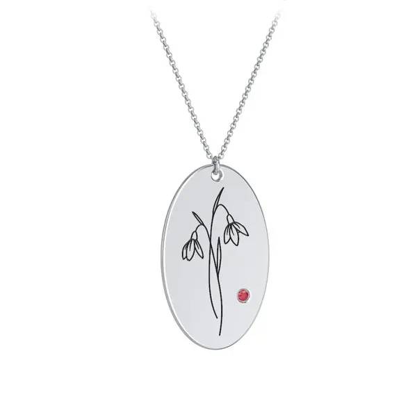 Jewlr January Birth Flower Disc Necklace With Gemstone