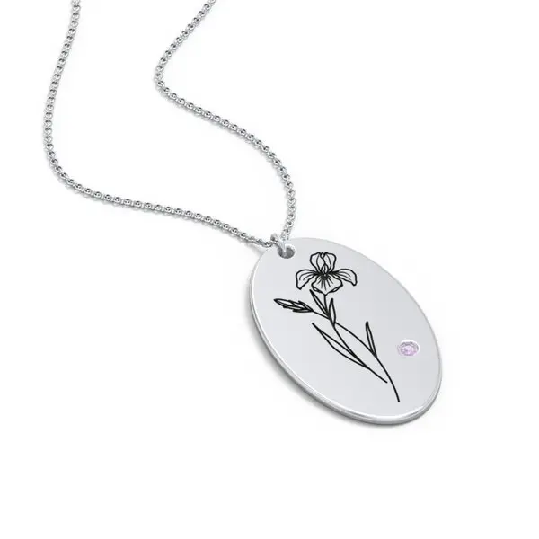 Jewlr February Birth Flower Disc Necklace With Gemstone