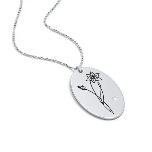 Jewlr March Birth Flower Disc Necklace With Gemstone