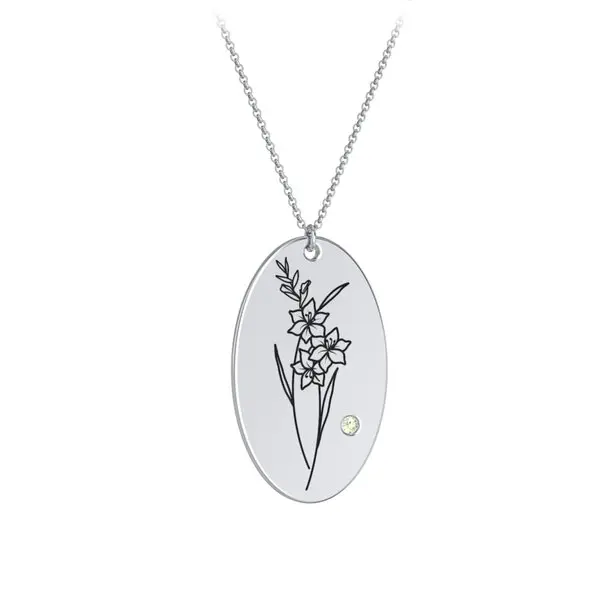 Jewlr August Birth Flower Disc Necklace With Gemstone
