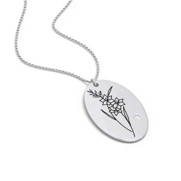 Jewlr August Birth Flower Disc Necklace With Gemstone