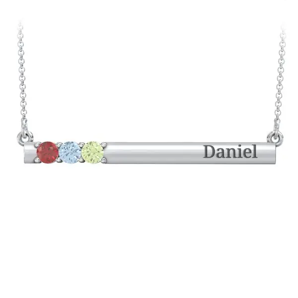 Jewlr Engravable Family Bar Pendant With 1-5 Gemstones