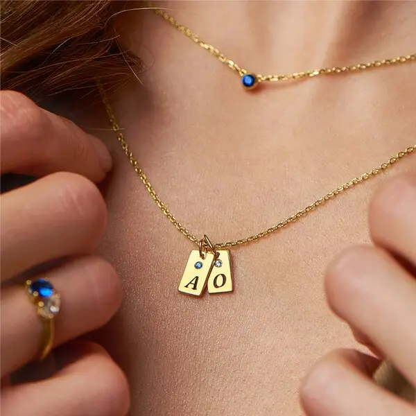 Jewlr Small Initial Tag Necklace With Birthstone