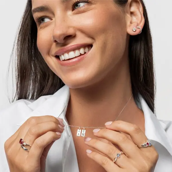 Jewlr Small Initial Tag Necklace With Birthstone