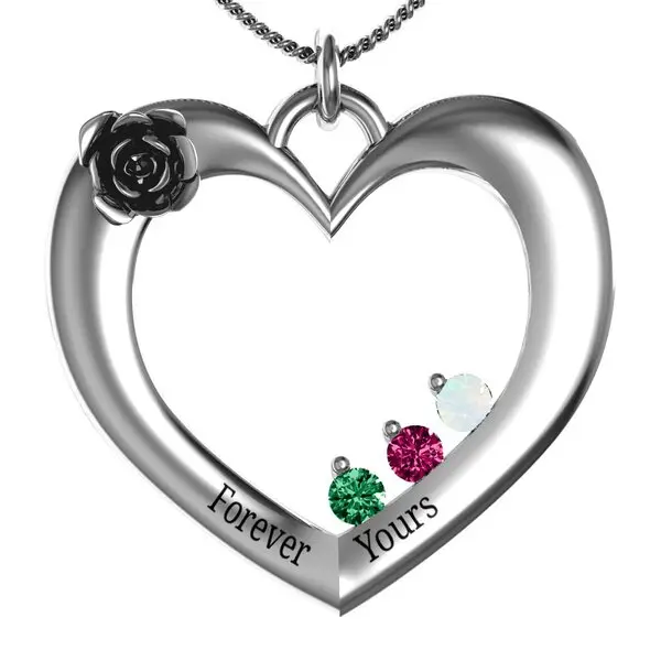 Jewlr Corsage Rose Heart Pendant With Birthstones