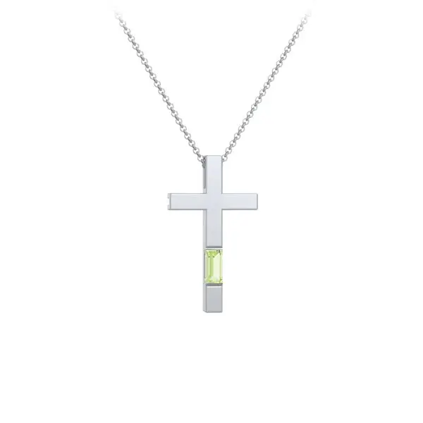 Jewlr Modern Cross With Baguette Birthstone - Sterling Silver