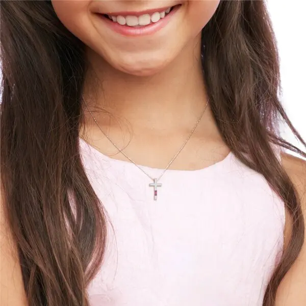 Jewlr Modern Cross With Baguette Birthstone
