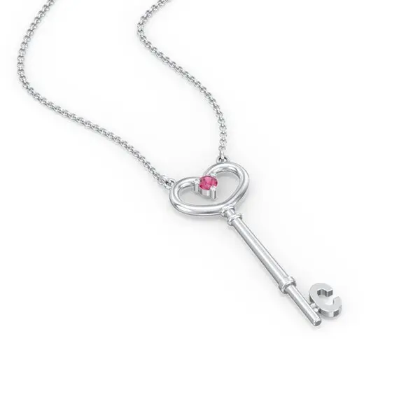 Jewlr Initial Heart Key Necklace With Gemstone C