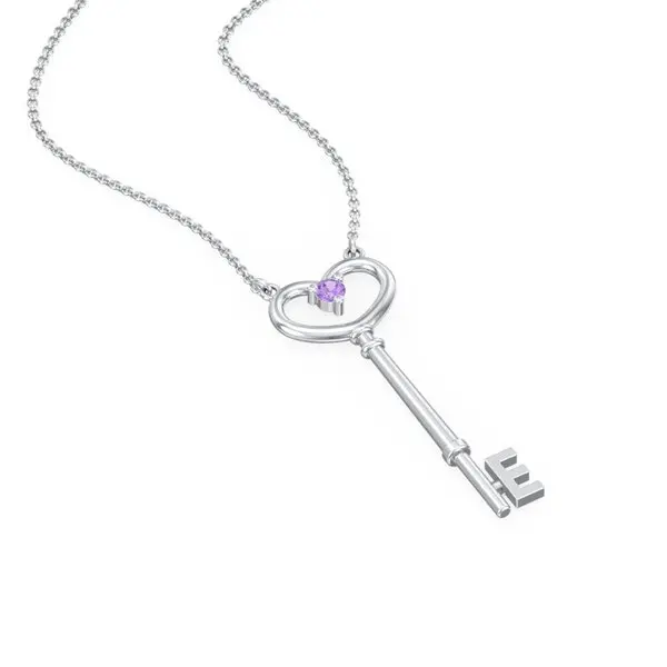 Jewlr Initial Heart Key Necklace With Gemstone E
