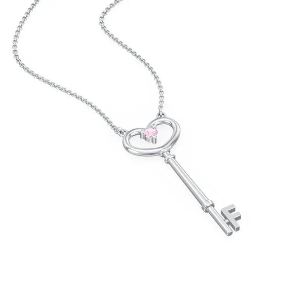 Jewlr Initial Heart Key Necklace With Gemstone F
