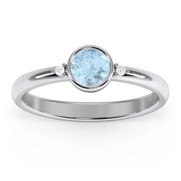 Jewlr Round Bezel Solitaire With Twin Accents Ring