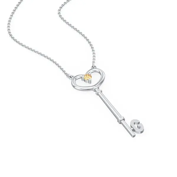 Jewlr Initial Heart Key Necklace With Gemstone G