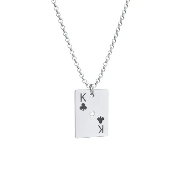 Jewlr King Of Clubs Playing Card Charm Necklace - Sterling Silver