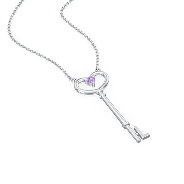 Jewlr Initial Heart Key Necklace With Gemstone L