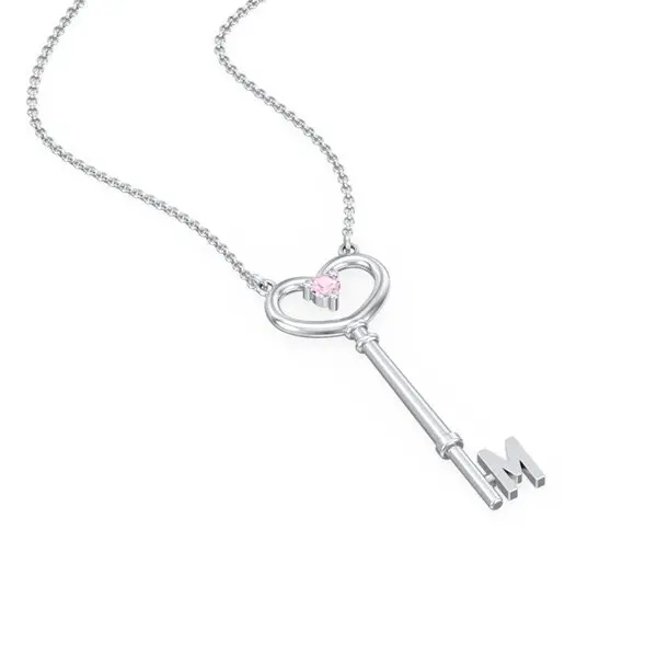 Jewlr Initial Heart Key Necklace With Gemstone M