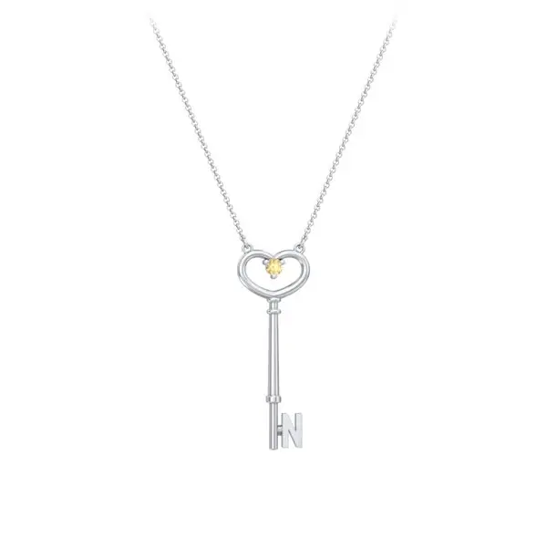 Jewlr Initial Heart Key Necklace With Gemstone N