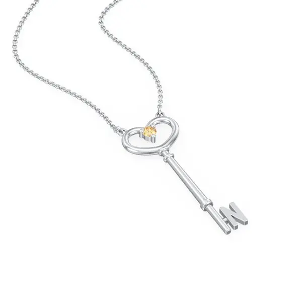 Jewlr Initial Heart Key Necklace With Gemstone N