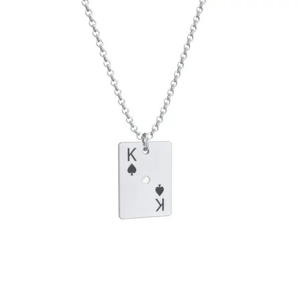 Jewlr King Of Spades Playing Card Charm Necklace - Sterling Silver