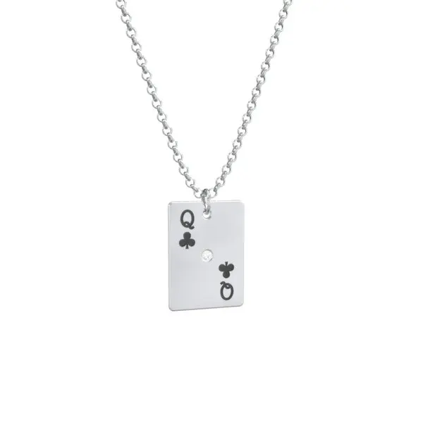 Jewlr Queen Of Clubs Playing Card Charm Necklace - Sterling Silver