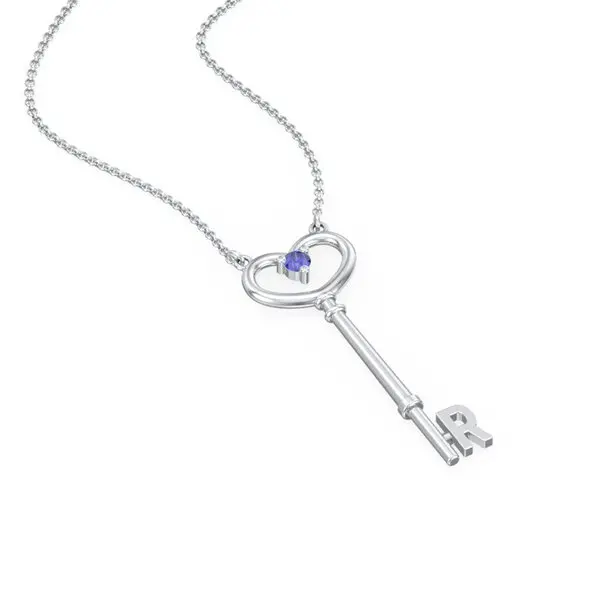 Jewlr Initial Heart Key Necklace With Gemstone R