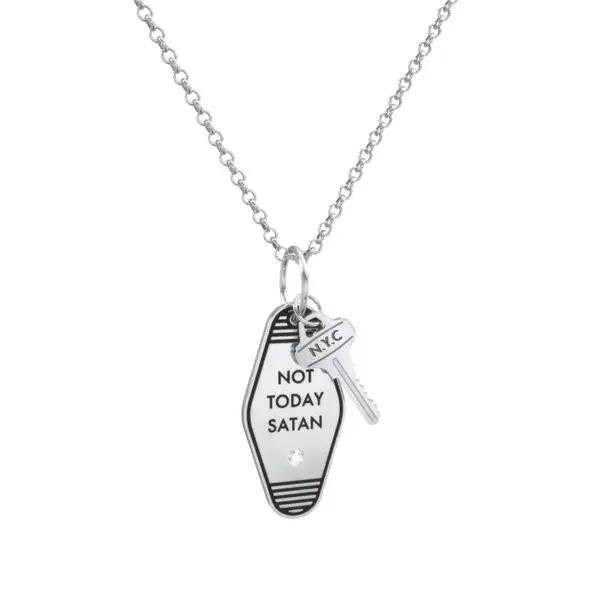 Jewlr Not Today Satan Engravable Retro Keychain Charm Necklace With Accent Black