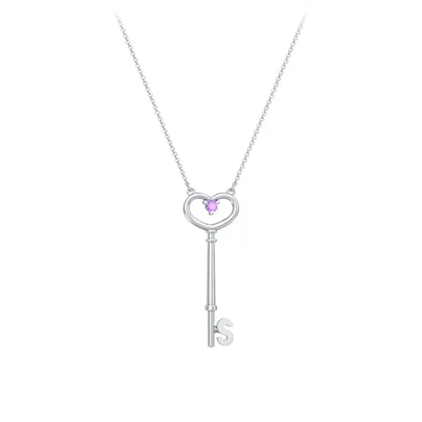 Jewlr Initial Heart Key Necklace With Gemstone S