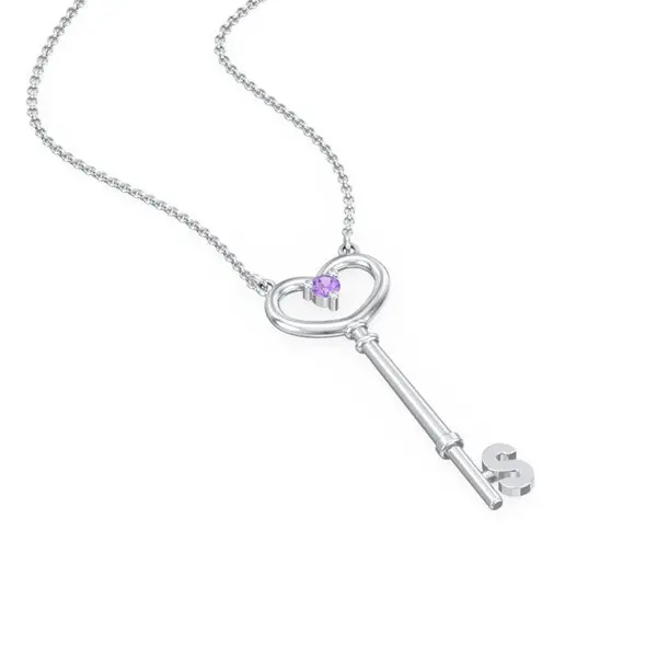 Jewlr Initial Heart Key Necklace With Gemstone S