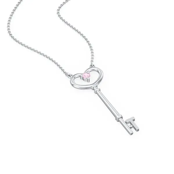 Jewlr Initial Heart Key Necklace With Gemstone T