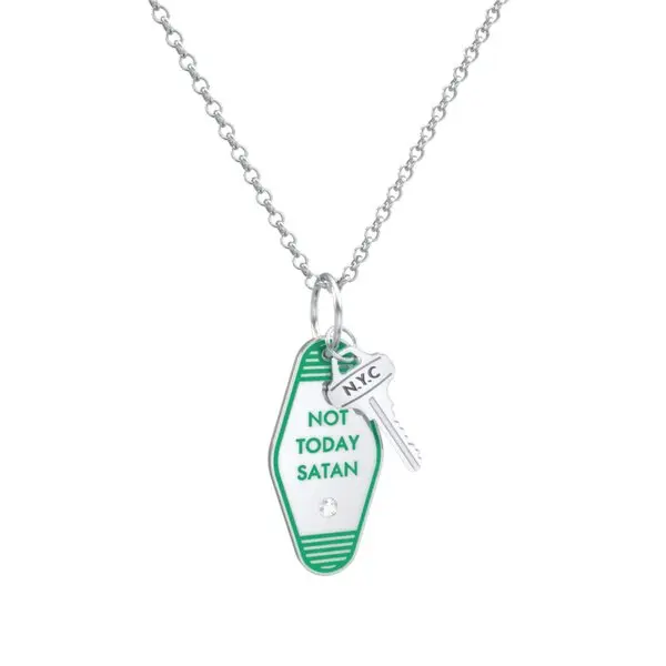 Jewlr Not Today Satan Engravable Retro Keychain Charm Necklace With Accent Green