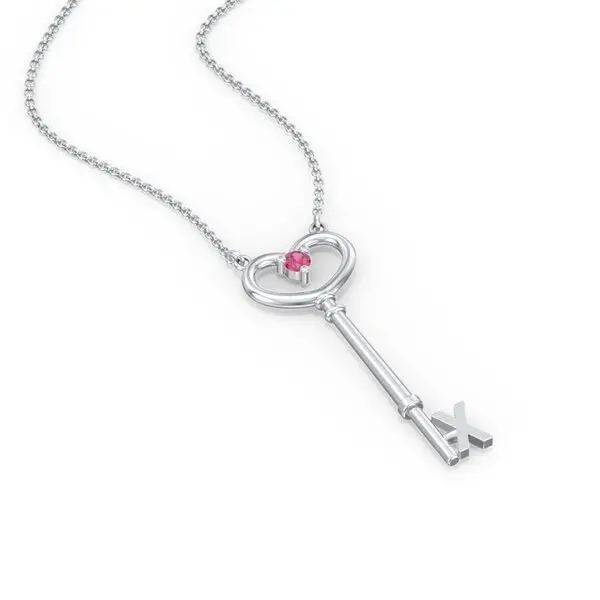 Jewlr Initial Heart Key Necklace With Gemstone X
