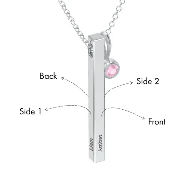Jewlr Engravable Vertical 3d Bar Necklace With 1-stone Charm