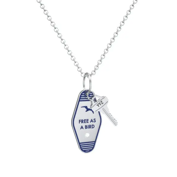 Jewlr Free As A Bird Engravable Retro Keychain Charm Necklace With Accent Blue