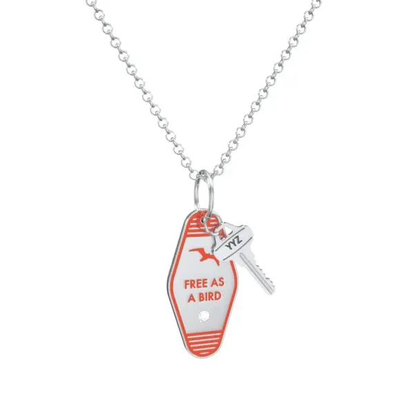 Jewlr Free As A Bird Engravable Retro Keychain Charm Necklace With Accent Orange
