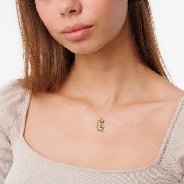 Jewlr Custom Bubble Initial Necklace With Birthstone