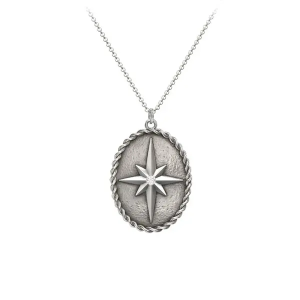Jewlr Engravable North Star Medallion Necklace With Accent Stone - Sterling Silver
