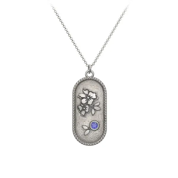 Jewlr Engravable Forget-me-not Flower Medallion Necklace With Gemstone